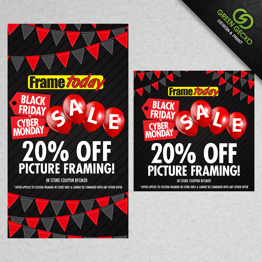 Black Friday promotional designs for Frame Today – Green Gecko | Design ...